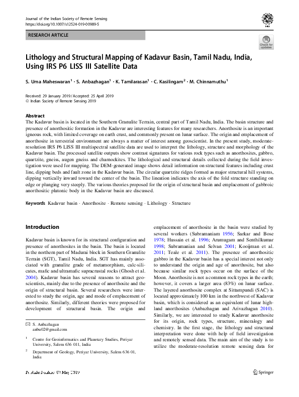 (PDF) Lithology and Structural Mapping of Kadavur Basin, Tamil Nadu, India, Using IRS P6 LISS ...