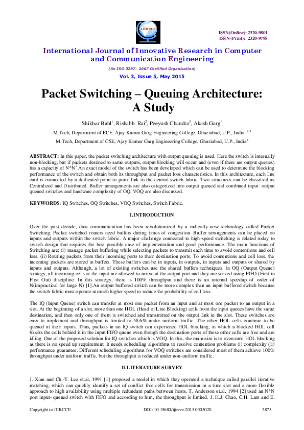 (PDF) Packet Switching - Queuing Architecture:A Study