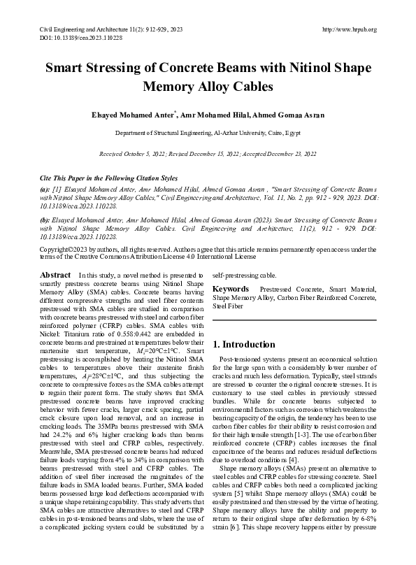 (PDF) Smart Stressing of Concrete Beams with Nitinol Shape Memory Alloy ...
