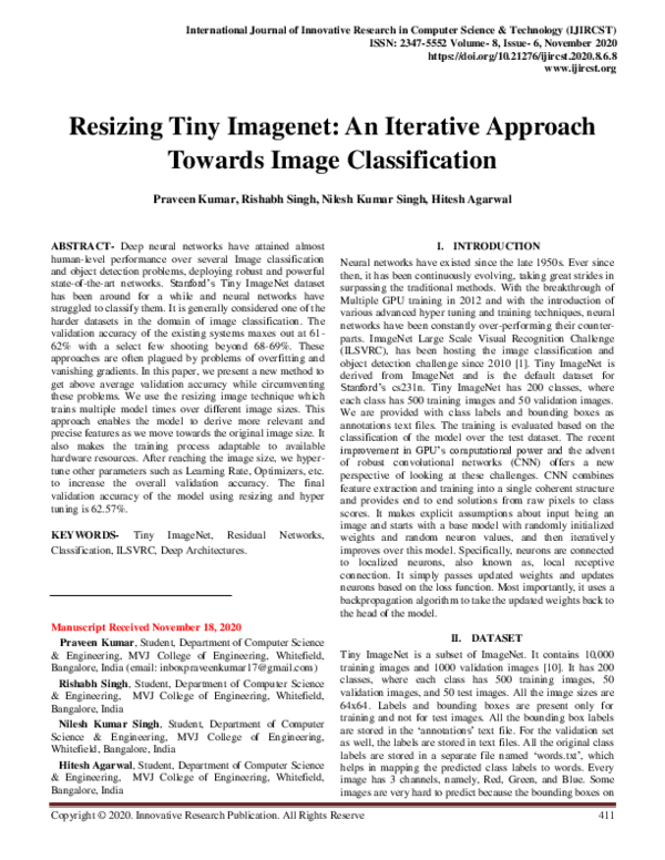 Pdf Resizing Tiny Imagenet An Iterative Approach Towards Image Classification