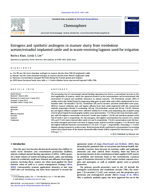 (PDF) Estrogens and synthetic androgens in manure slurry from ...