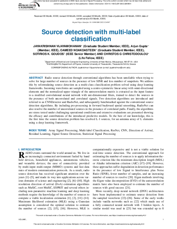 (PDF) Deep Learning for Multi-Label Radio Source Detection