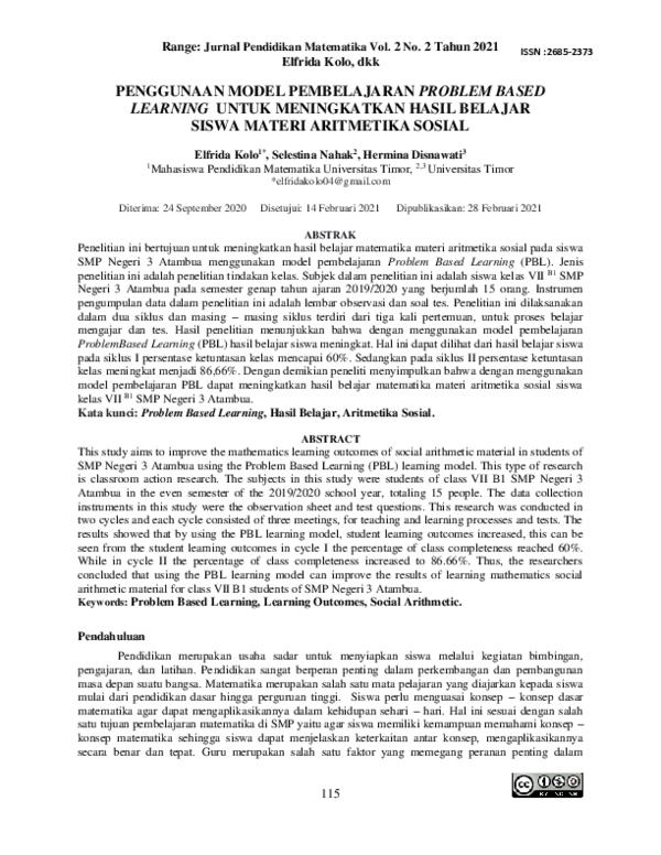 (PDF) Penggunaan Model Pembelajaran Problem Based Learning Untuk Meningkatkan Hasil Belajar ...