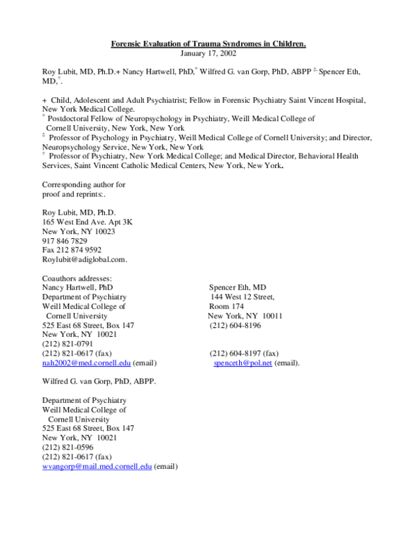 (PDF) Forensic evaluation of trauma syndromes in children