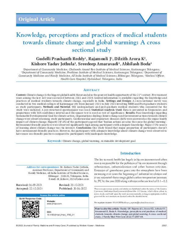 (PDF) Knowledge, perceptions and practices of medical students towards climate change and global ...
