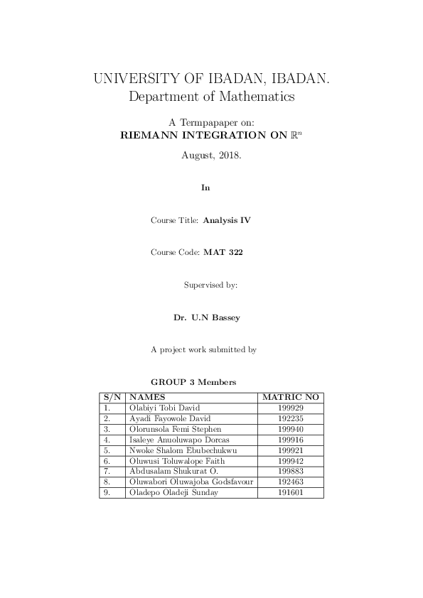 (PDF) Riemann Integration On R^n