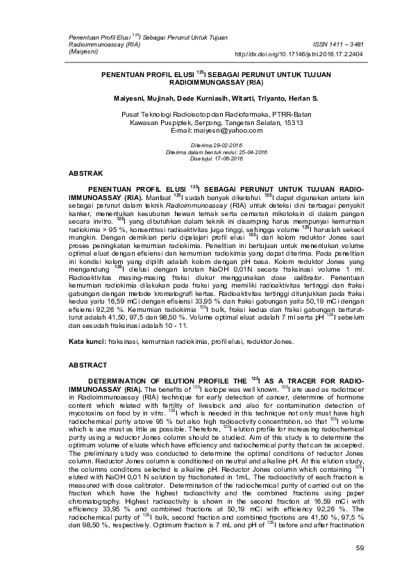 (PDF) Penentuan Profil Elusi IODIUM-125 Sebagai Perunut Untuk Tujuan ...