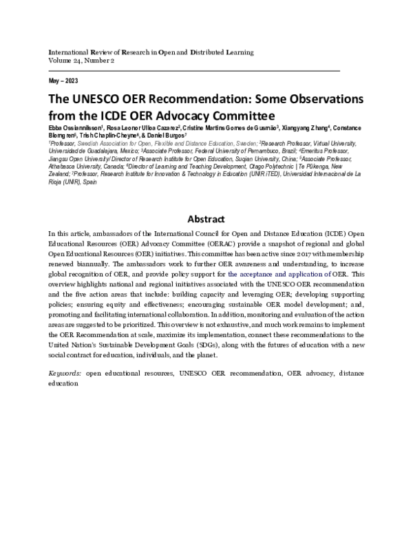 (PDF) The UNESCO OER Recommendation: Some Observations from the ICDE ...