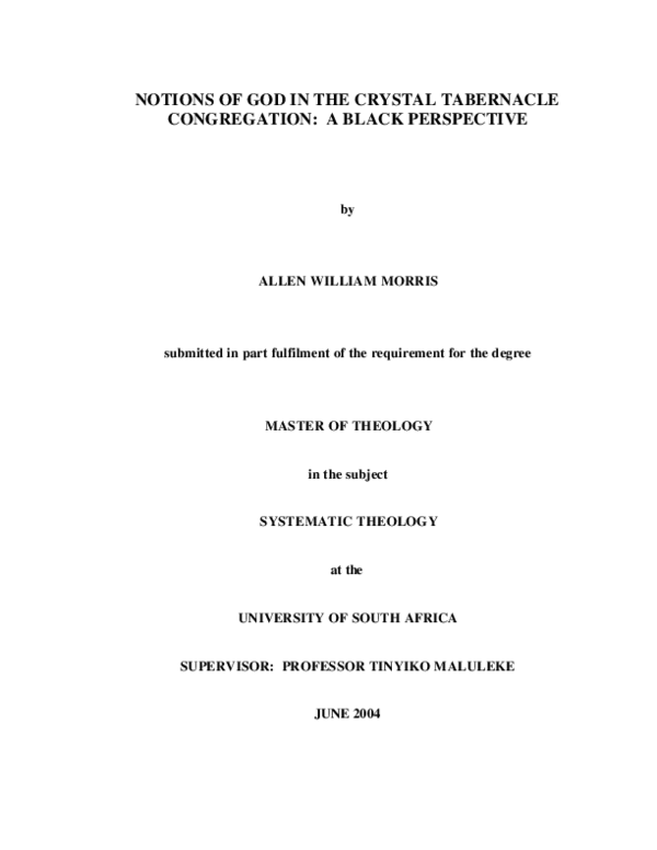 (PDF) Notions of God in the Crystal Tabernacle congregation: a black ...
