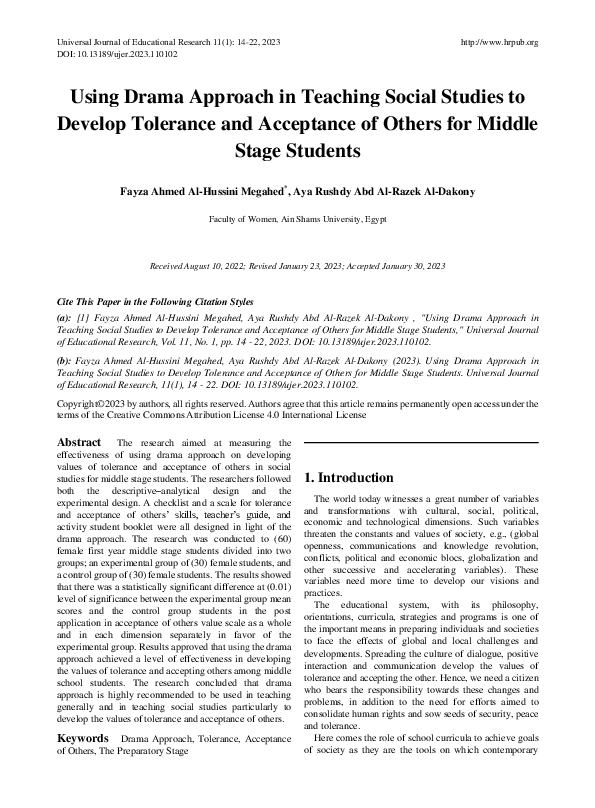 (PDF) Using Drama Approach in Teaching Social Studies to Develop ...