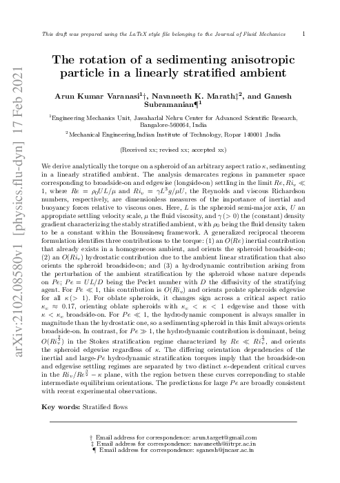 (PDF) The rotation of a sedimenting spheroidal particle in a linearly ...