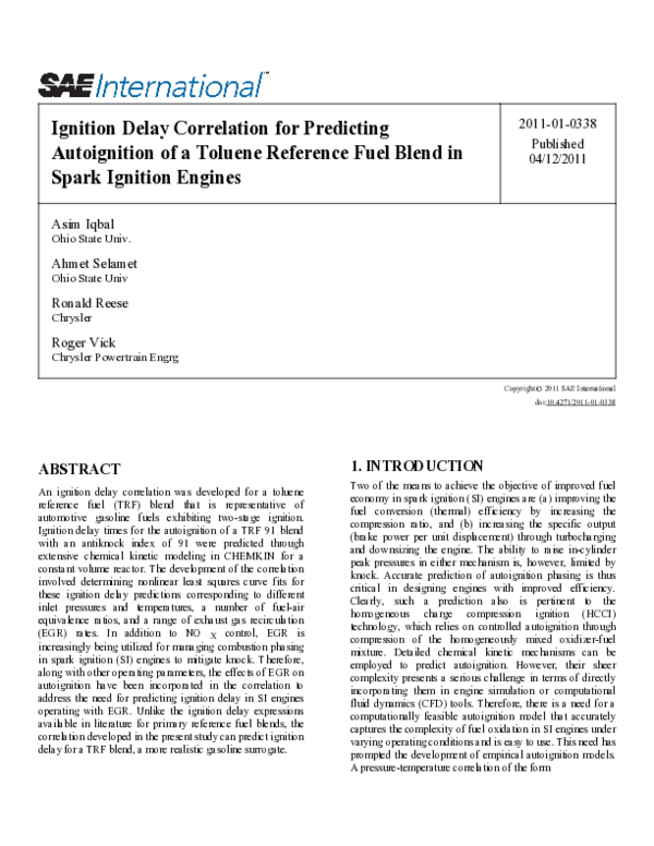 (PDF) Ignition Delay Correlation for Predicting Autoignition of a ...