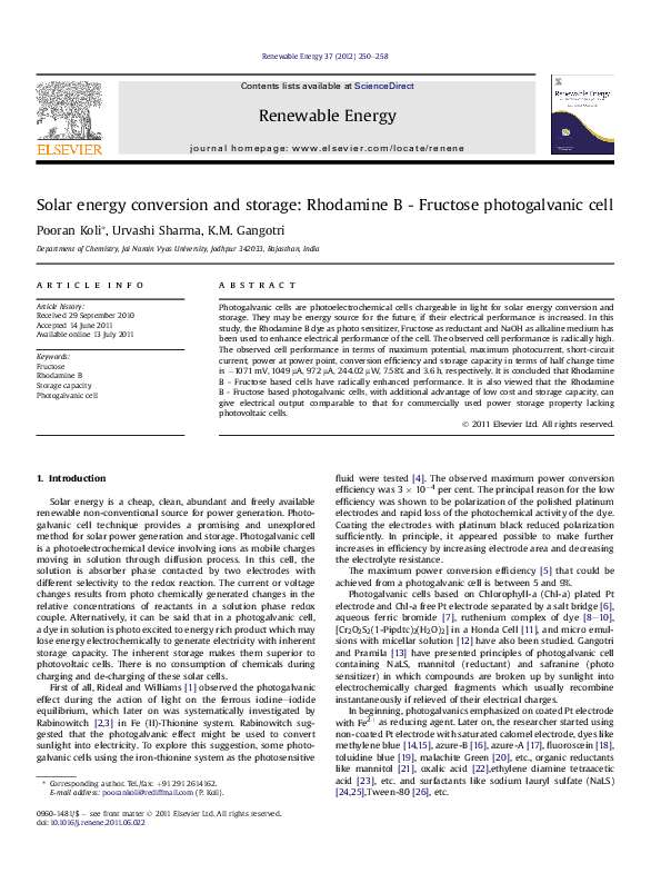 (PDF) Solar energy conversion and storage: Rhodamine B - Fructose ...