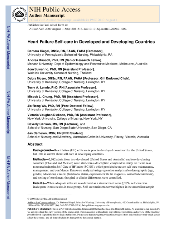 (PDF) Heart Failure Self-care in Developed and Developing Countries