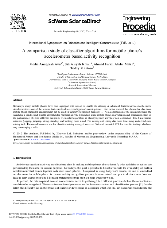 (PDF) A Comparison Study of Classifier Algorithms for Mobile-phone's Accelerometer Based ...