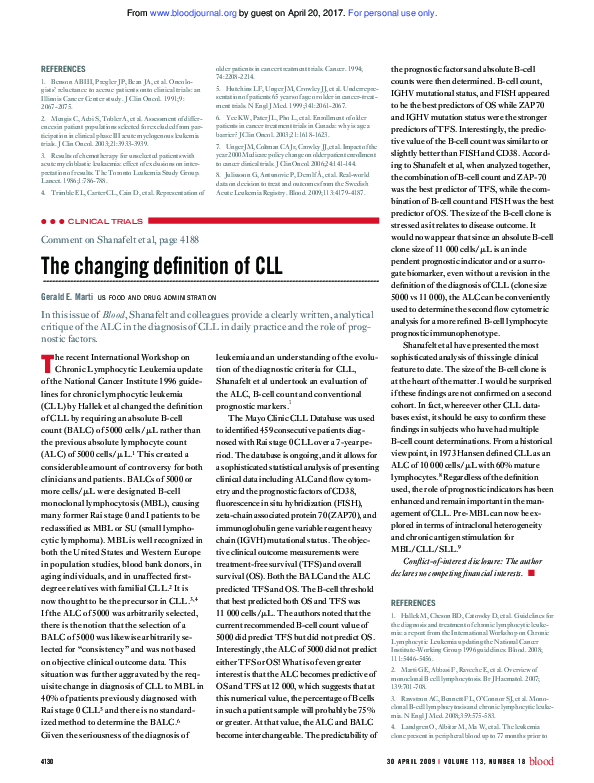 (PDF) The changing definition of CLL | Gerald Marti - Academia.edu
