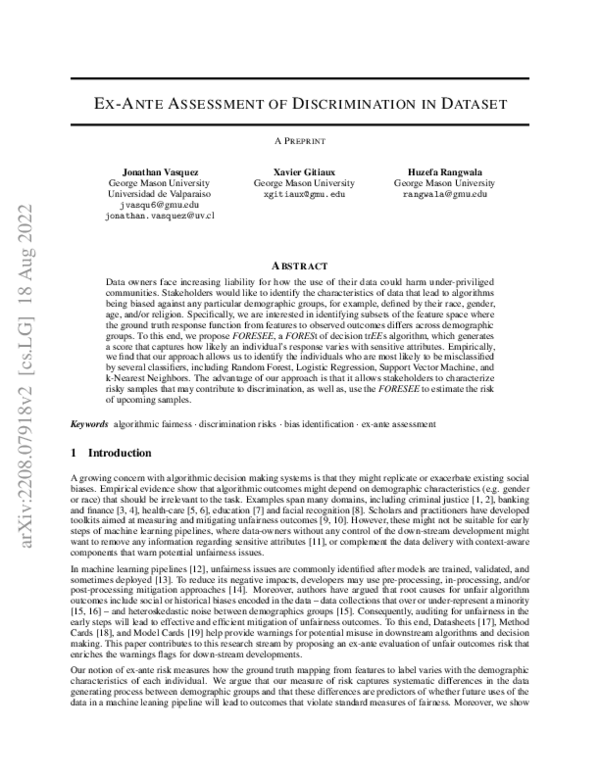 (PDF) Ex-Ante Assessment of Discrimination in Dataset