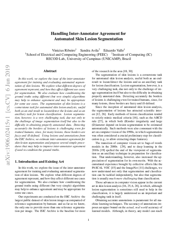(PDF) Handling Inter-Annotator Agreement for Automated Skin Lesion Segmentation