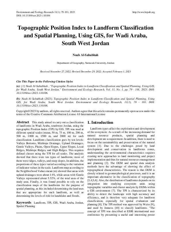 Topographic Position Index to Landform Classification and Spatial ...