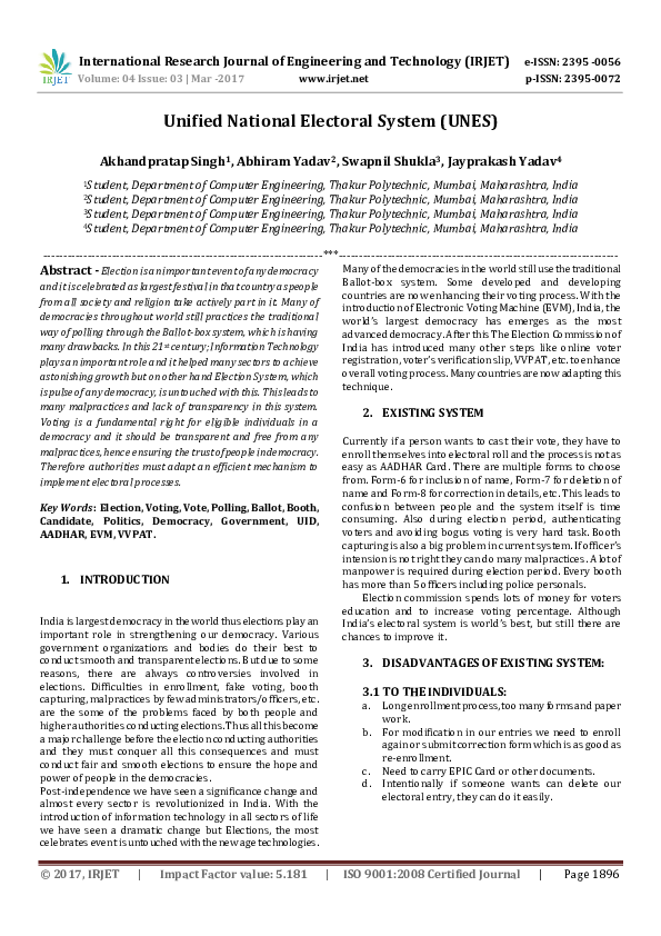 (PDF) Unified National Electoral System (UNES)