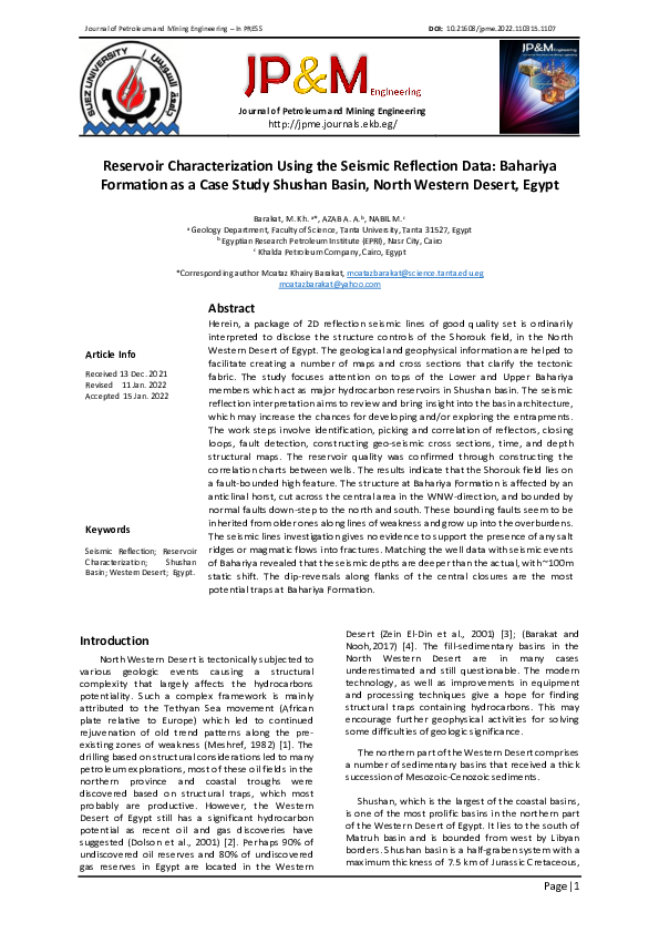 (PDF) Reservoir Characterization Using the Seismic Reflection Data ...