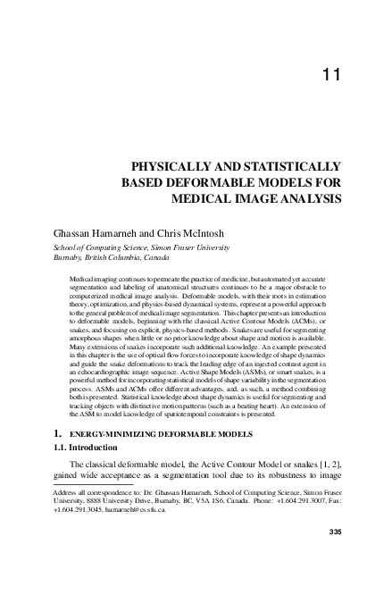 Pdf Physically And Statistically Based Deformable Models For Medical Image Analysis