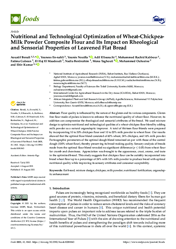 (PDF) Nutritional and Technological Optimization of Wheat-Chickpea- Milk Powder Composite Flour ...