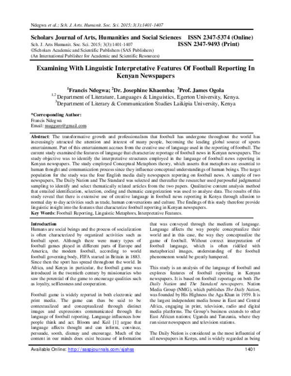 (PDF) Examining With Linguistic Interpretative Features Of Football ...