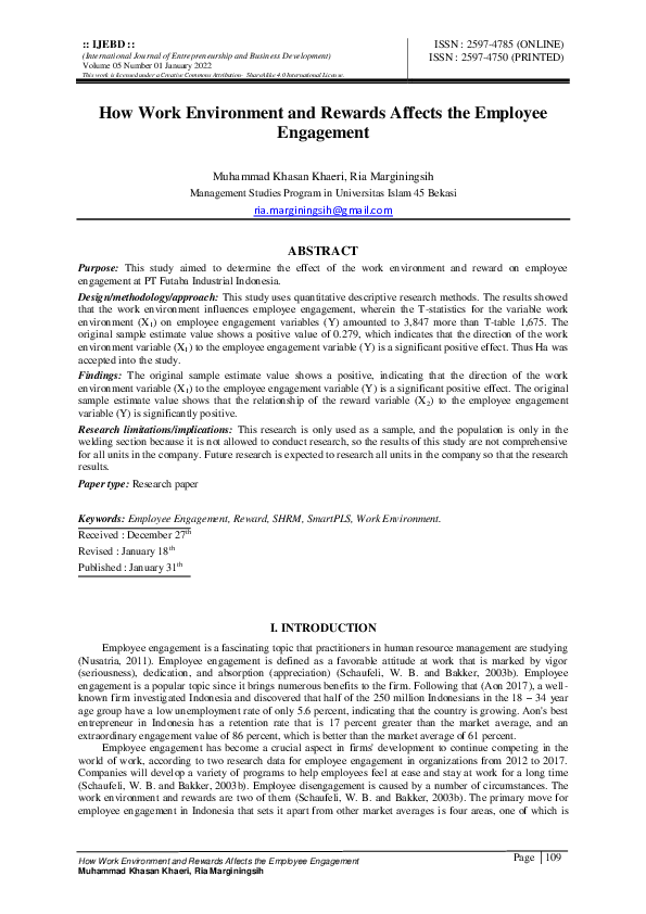 (PDF) How Work Environment and Rewards Affects the Employee Engagement
