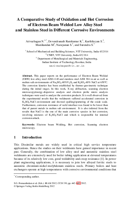 (PDF) A comparative study of oxidation and hot corrosion of electron beam welded low alloy steel ...