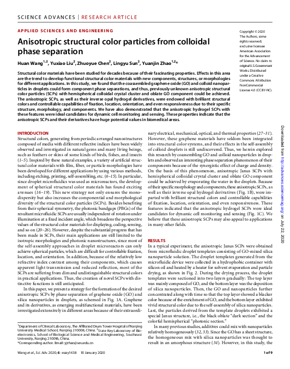 (PDF) Anisotropic structural color particles from colloidal phase separation