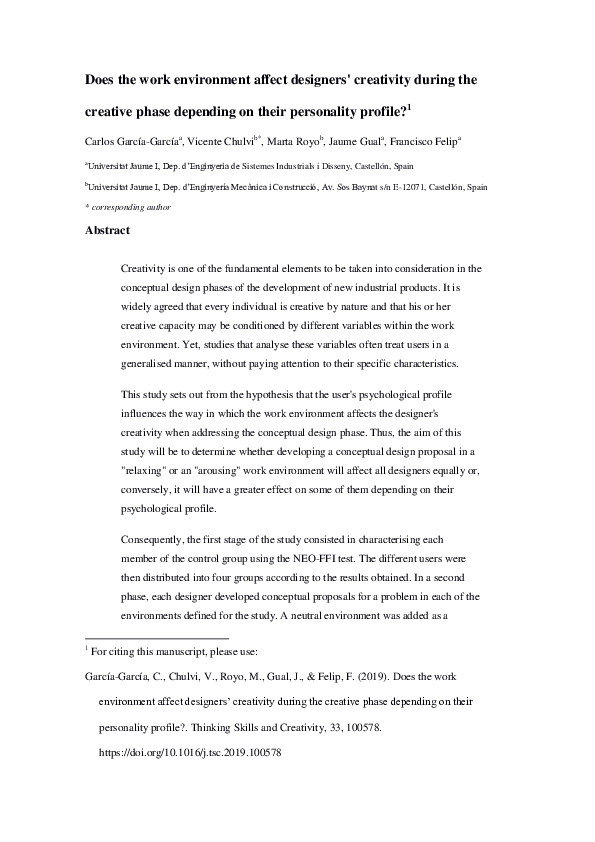 (PDF) Does the work environment affect designers’ creativity during the creative phase depending ...