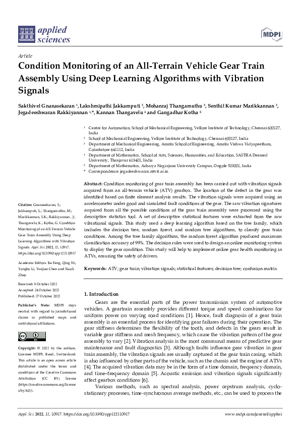 (PDF) Condition Monitoring of an All-Terrain Vehicle Gear Train Assembly Using Deep Learning ...