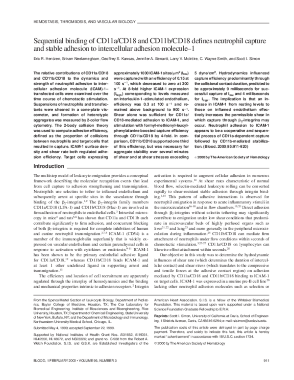 (PDF) Sequential binding of CD 11 a / CD 18 and CD 11 b / CD 18 defines ...