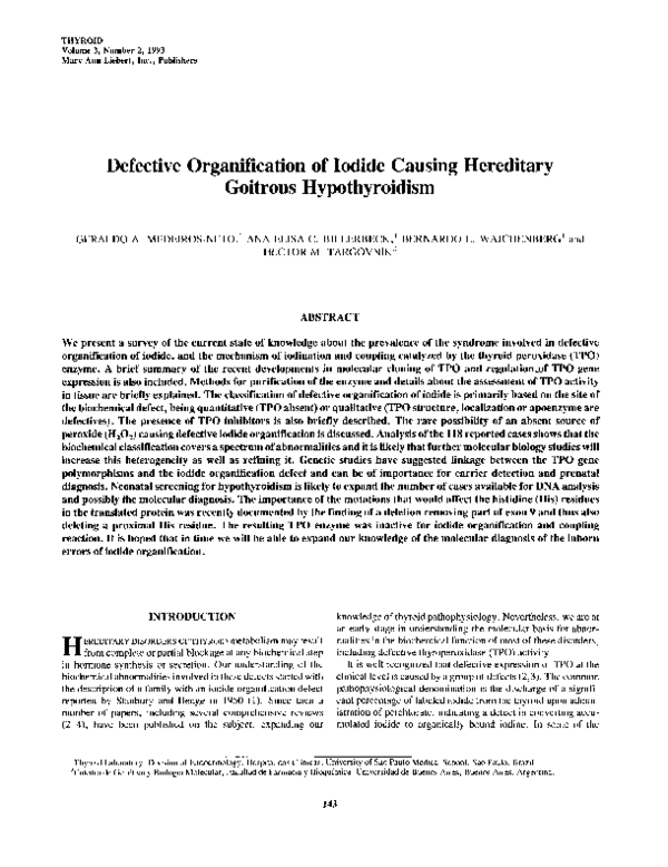 (PDF) Defective Organification of Iodide Causing Hereditary Goitrous ...