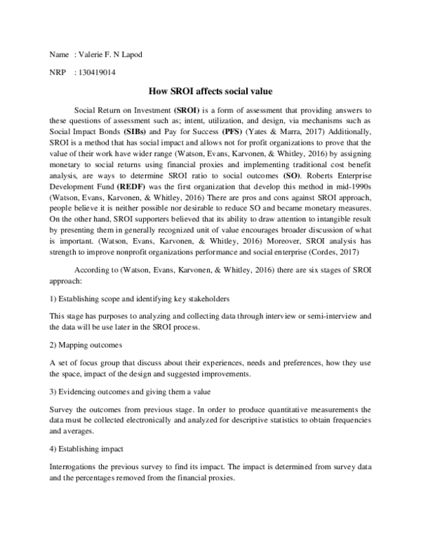(PDF) How SROI affects social value
