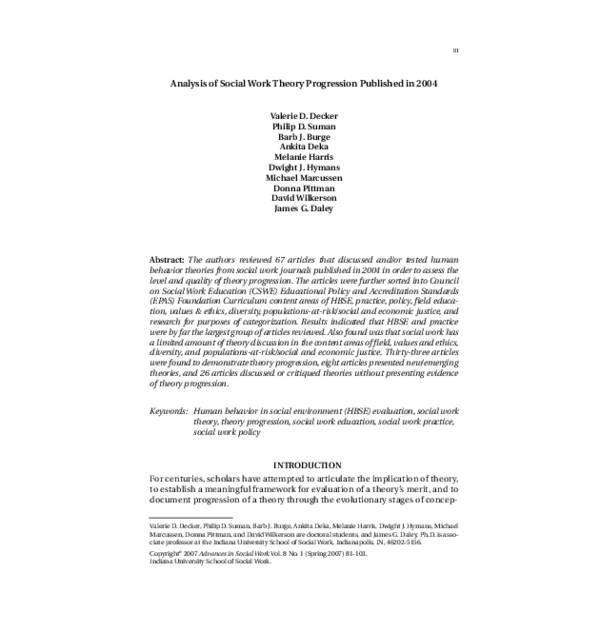 (PDF) Analysis of Social Work Theory Progression Published in 2004