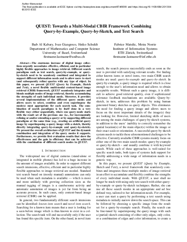 Pdf Quest Towards A Multi Modal Cbir Framework Combining Query By Example Query By Sketch