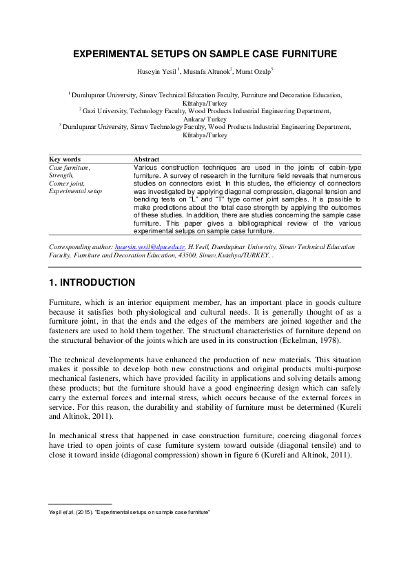 (PDF) Experimental Setups on Sample Case Furniture