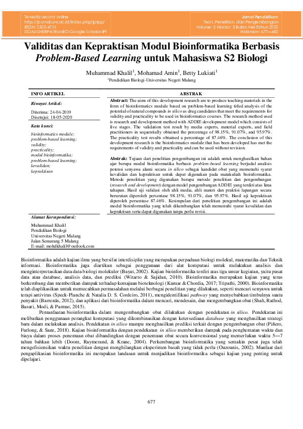 (PDF) Validitas dan Kepraktisan Modul Bioinformatika Berbasis Problem ...