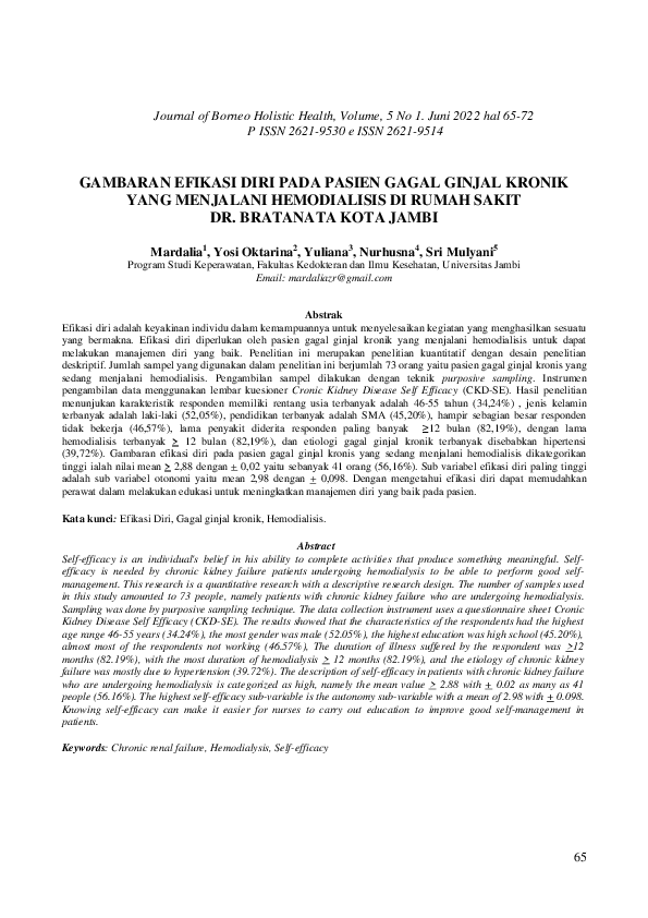 (PDF) Gambaran Efikasi Diri Pada Pasien Gagal Ginjal Kronik Yang Menjalani Hemodialisis DI Rumah ...
