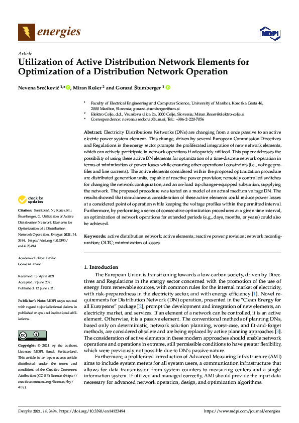 Pdf Utilization Of Active Distribution Network Elements For