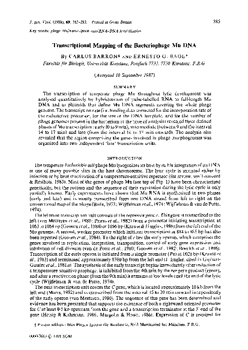 (PDF) Transcriptional Mapping of the Bacteriophage Mu DNA