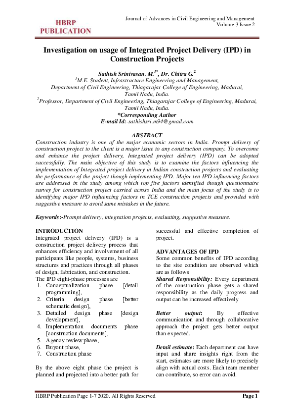 (PDF) Investigation on usage of Integrated Project Delivery (IPD) in ...