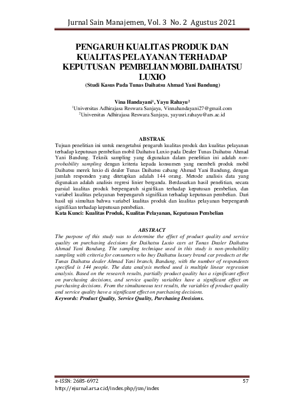 (PDF) Pengaruh Kualitas Produk Dan Kualitas Pelayanan Terhadap Keputusan Pembelian Mobil ...
