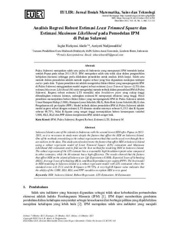 (PDF) Analisis Regresi Robust Estimasi Least Trimmed Square dan Estimasi Maximum Likelihood pada ...