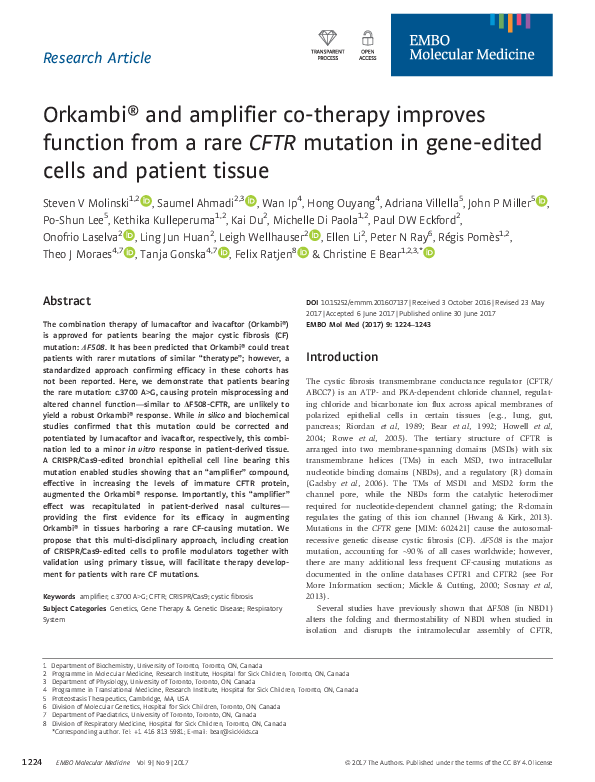(PDF) Orkambi® and amplifier co-therapy improves function from a rare ...