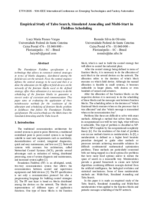 (PDF) Empirical Study of Tabu Search, Simulated Annealing and Multi-Start in Fieldbus Scheduling
