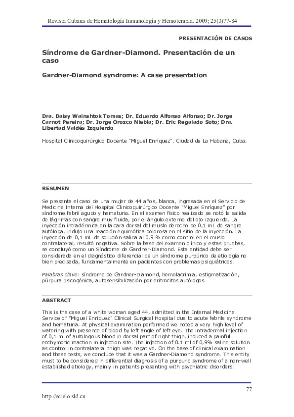 (PDF) Síndrome de Gardner-Diamond.: Presentación de un caso