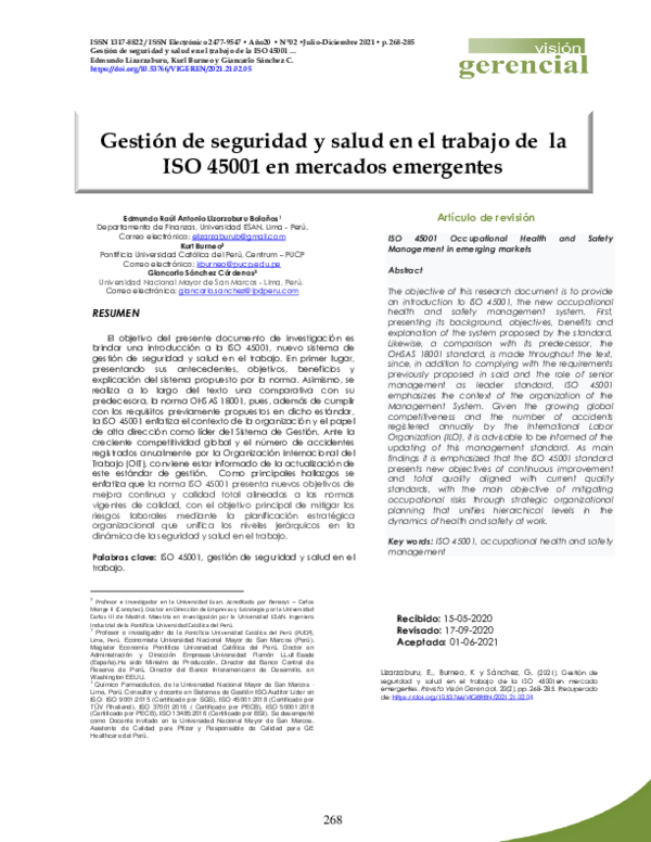 (PDF) Gestión de seguridad y salud en el trabajo de la ISO 45001 en ...
